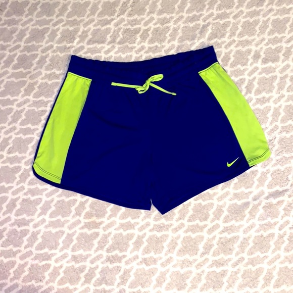 Nike | Shorts | Nike Athletic Shorts Navy Blue Lime Green With ...
